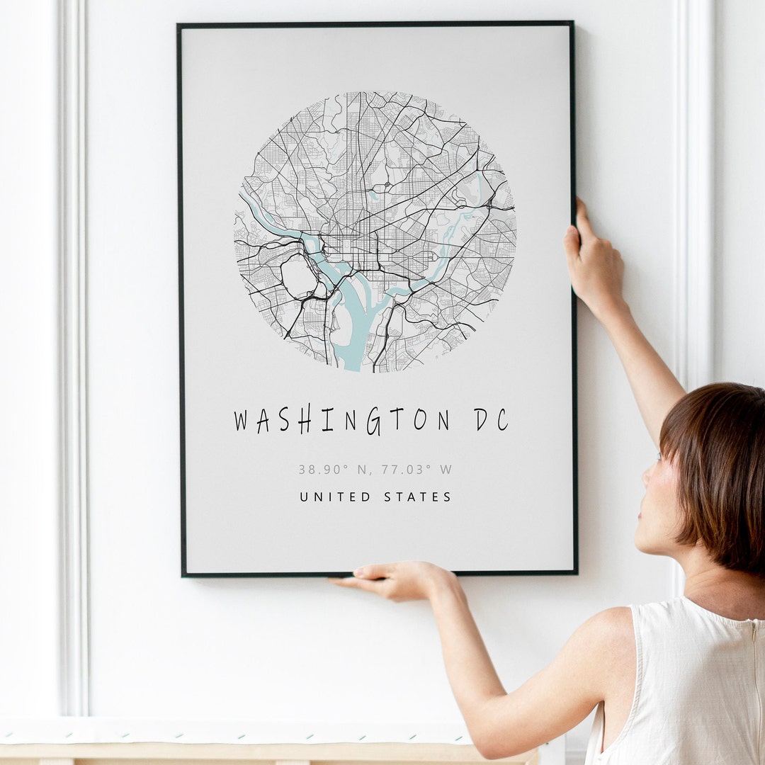 Washington DC Minimalist Map, Map Prints, Modern Home Decor, Map Gifts ...