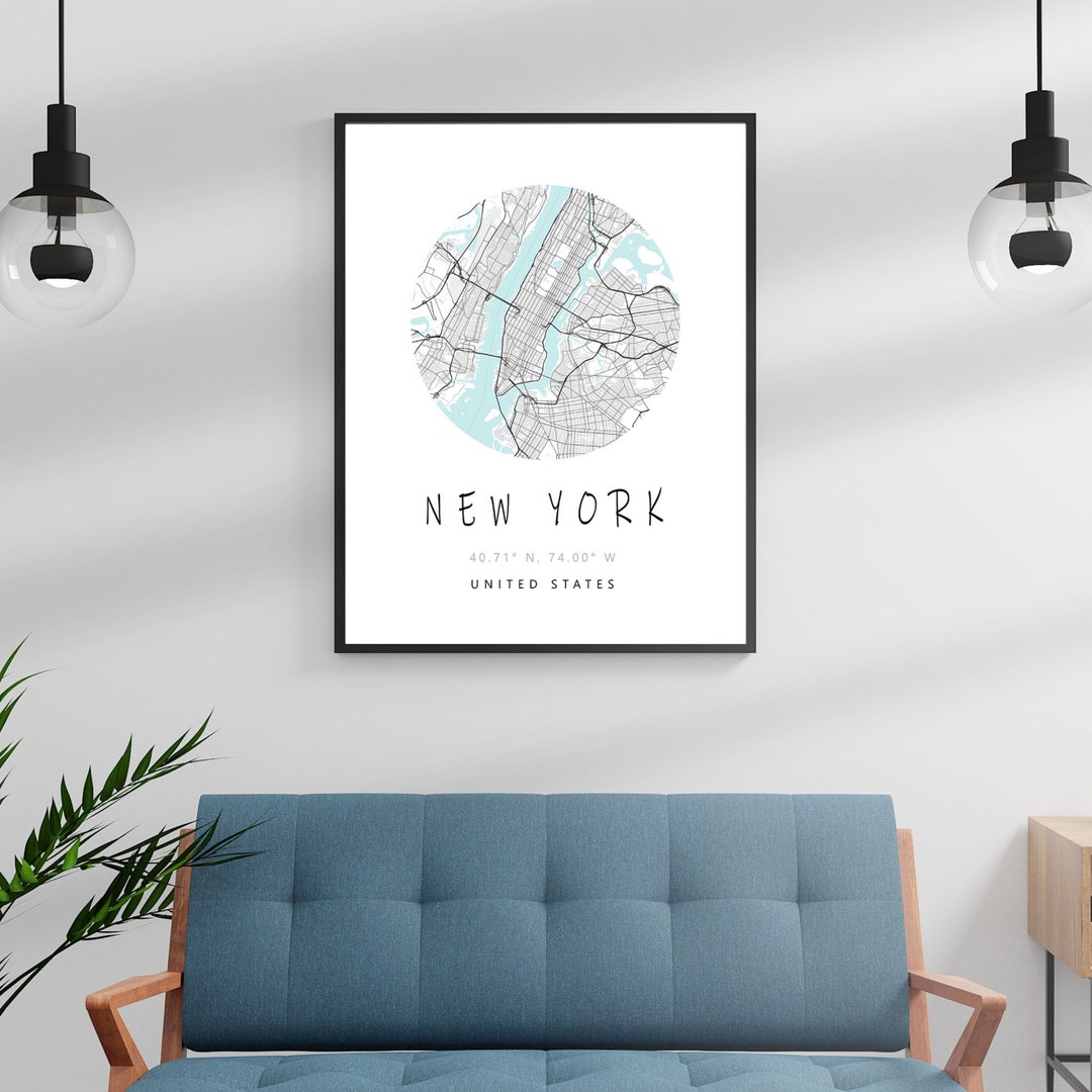 New York Minimalist Map, NYC, Map Prints, Modern Home Decor, Map Gifts ...