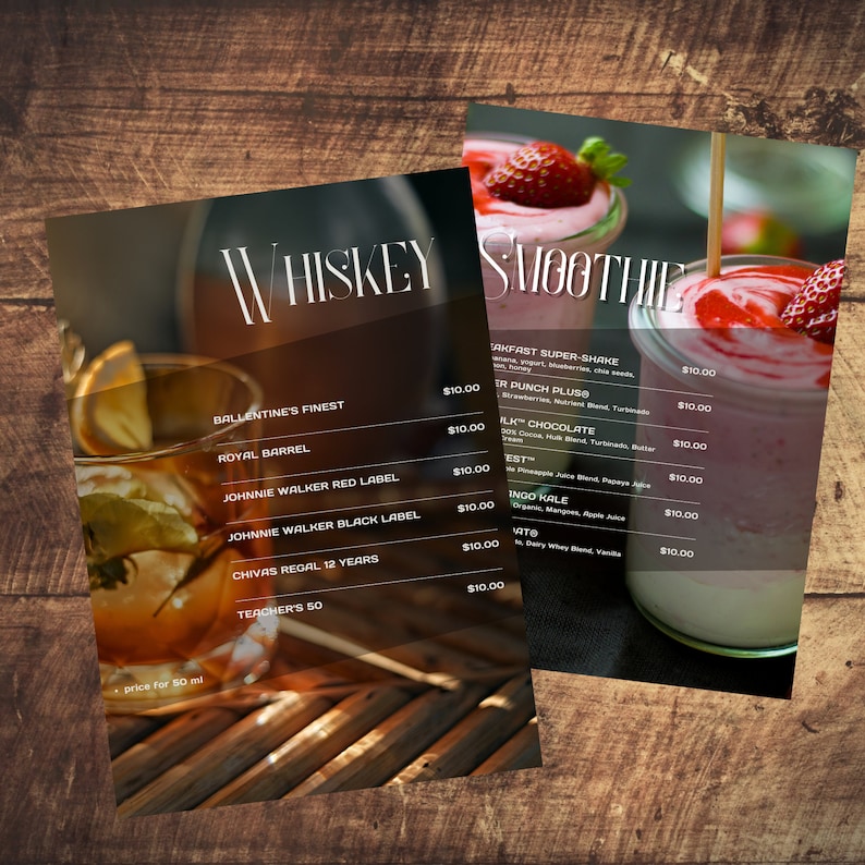 Luxury Black Drink Menu Template: Editable Bar Menu (digital Download ...