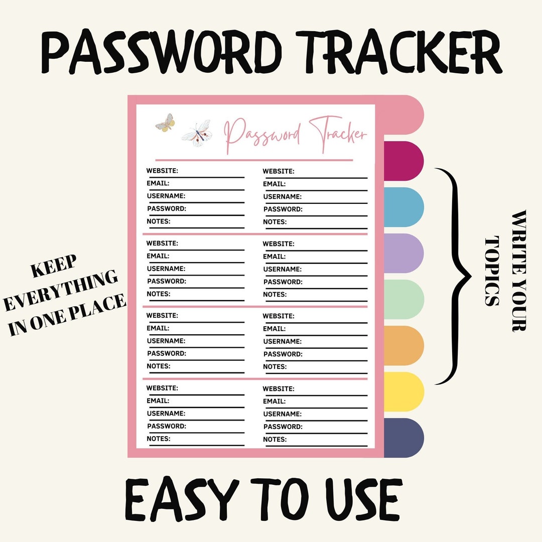 Printable Password Tracker Password Book Password Log Tracker Password ...