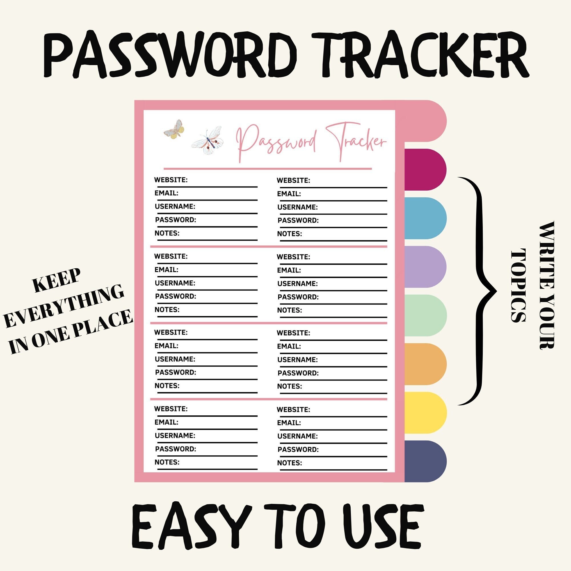 Printable Password Tracker Password Book Password Log Tracker Password ...