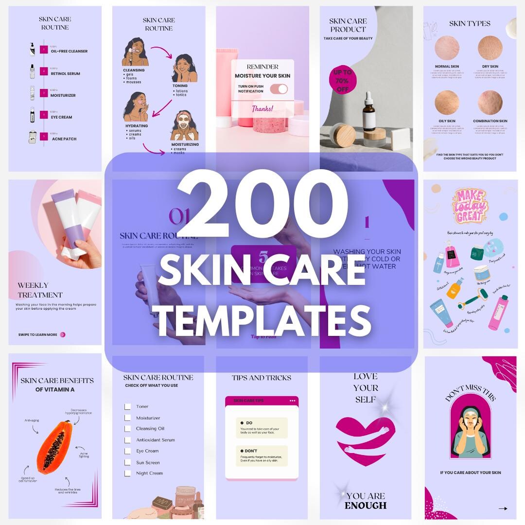 200 Customizable Canva Templates for SKIN CARE | Highlight Covers, Feed ...