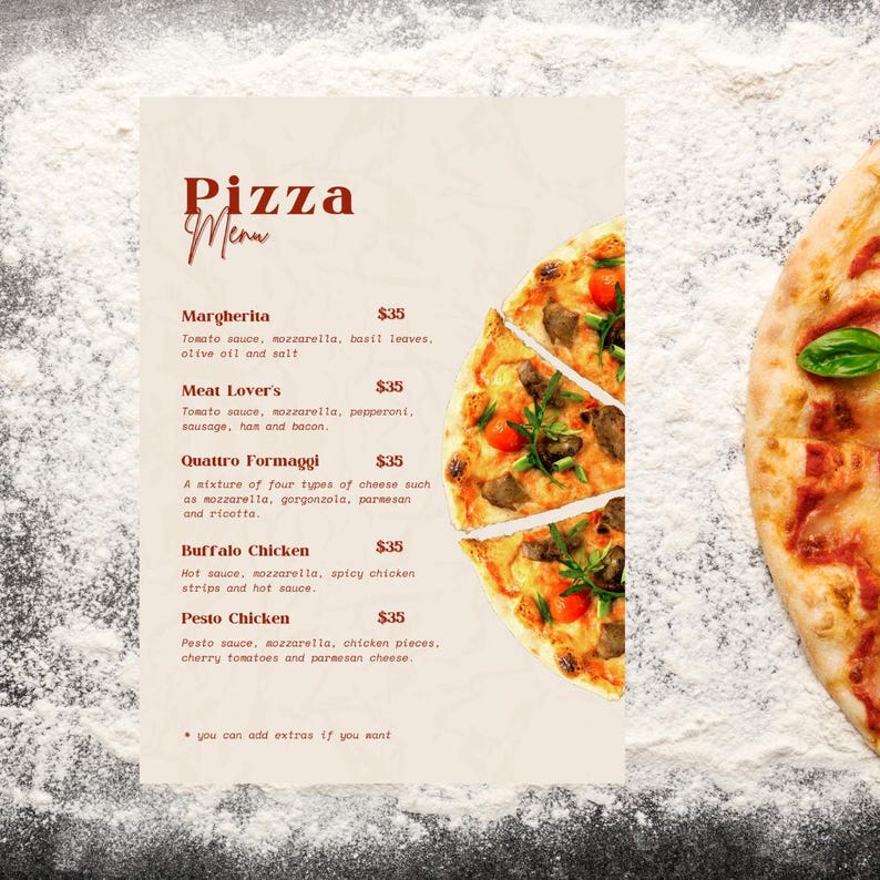Pizza Menu | Pizzeria Menu Template | Editable Pizza Menu | Printable Pizza Menu | Italian ...