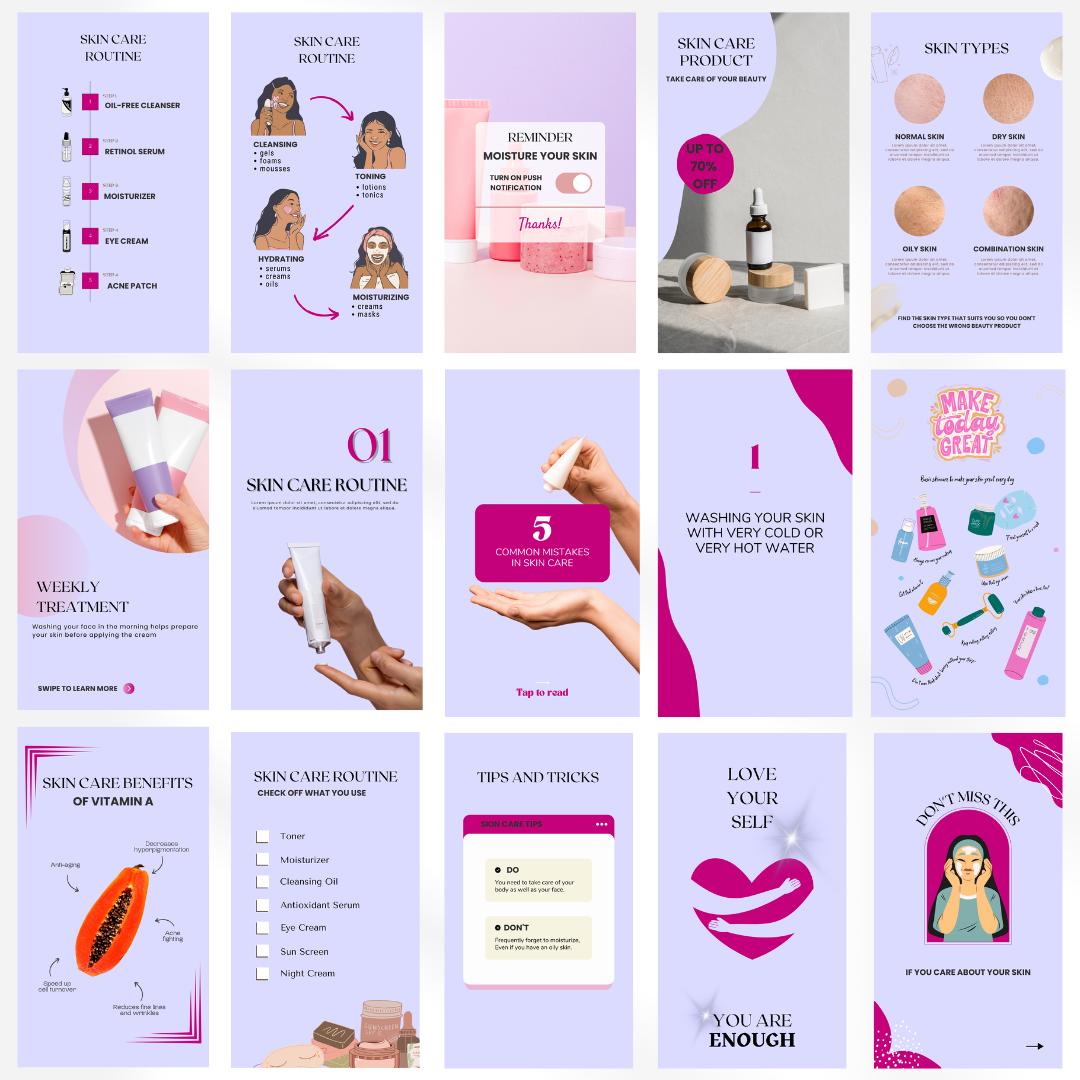 200 Customizable Canva Templates for SKIN CARE | Highlight Covers, Feed ...