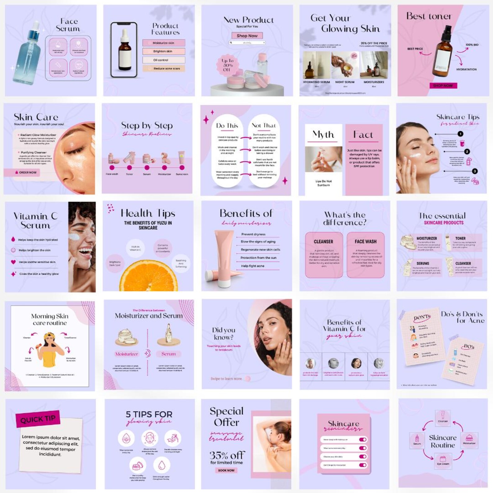 200 Customizable Canva Templates for SKIN CARE | Highlight Covers, Feed ...