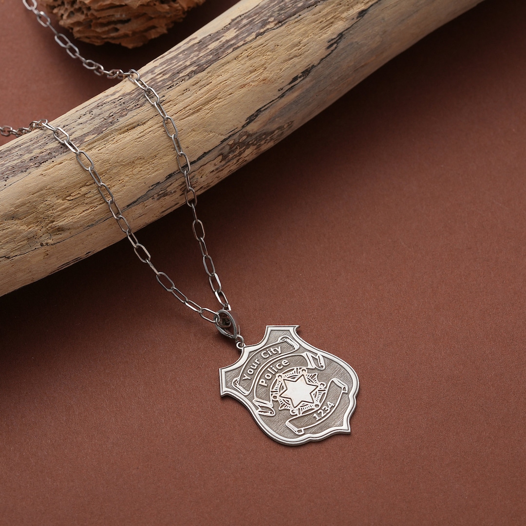 Custom Police Badge Necklace Personalized Shield Pendant Gift for Him ...