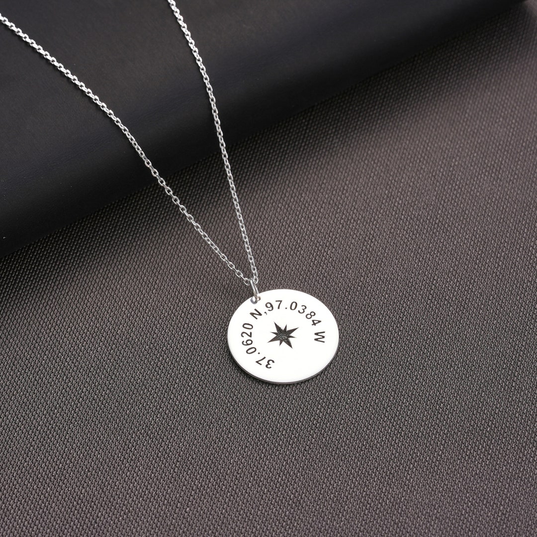 Personalized Coordinate Necklace for Women – Custom Engraved Compass ...