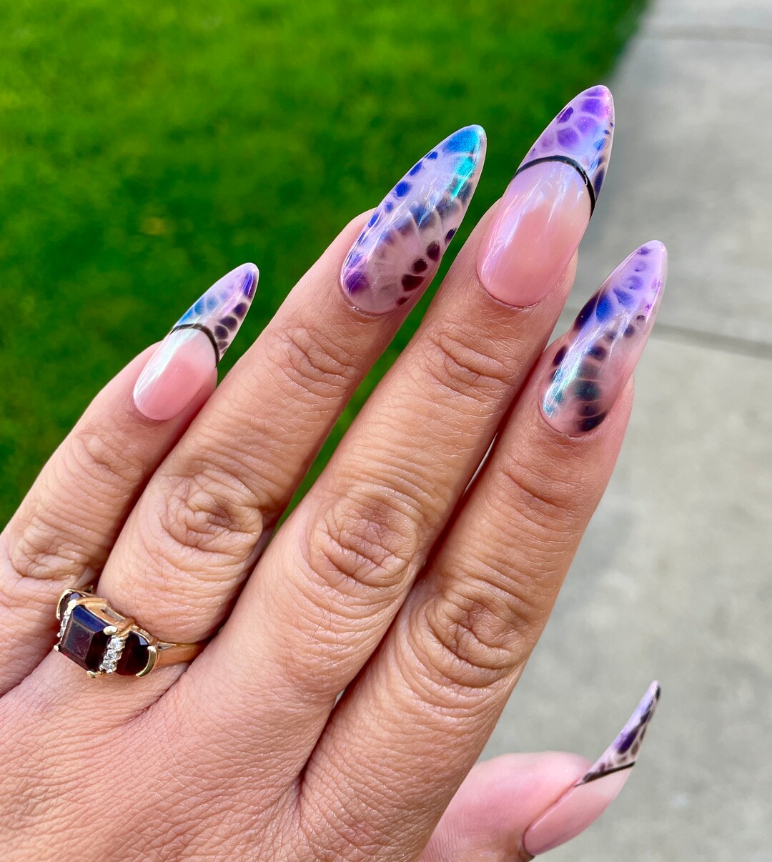 Holographic Chrome Press on Nails With Abstract Croc Design. Long ...