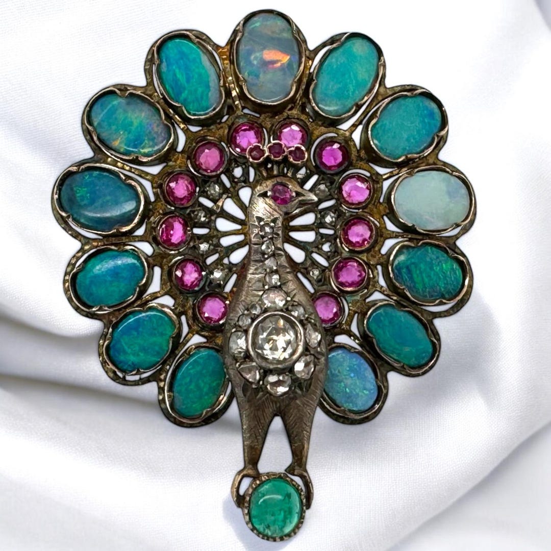 Georgian Era Peacock Brooch Opal Ruby Emerald Diamond & Sapphire - Etsy