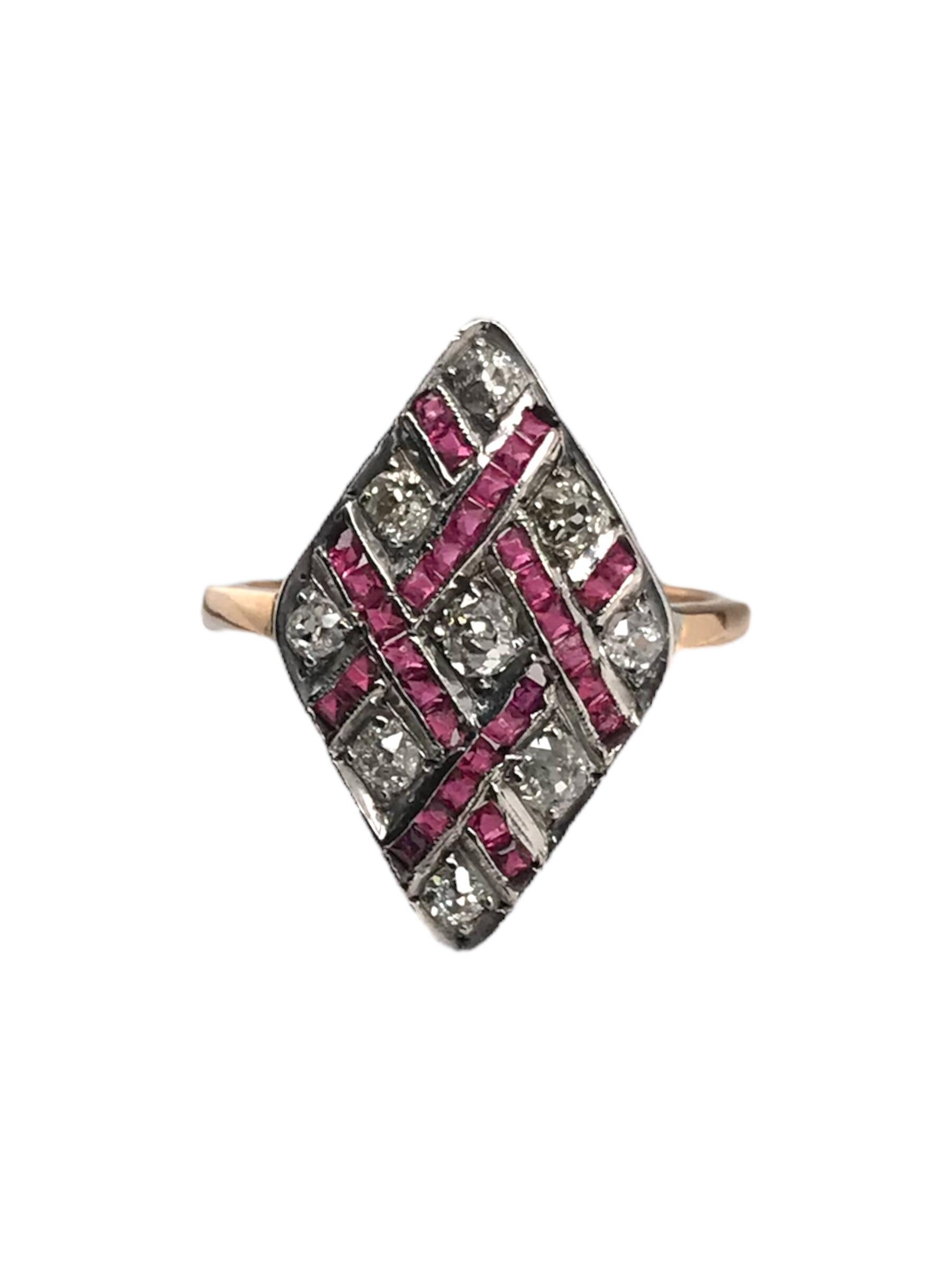 Art Deco Old Mine Cut & Ruby Cocktail Ring 18k Gold - Etsy