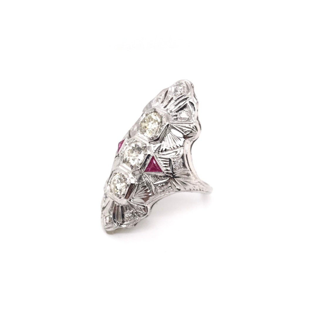 Art Deco Diamond and Ruby Dinner Ring - Etsy