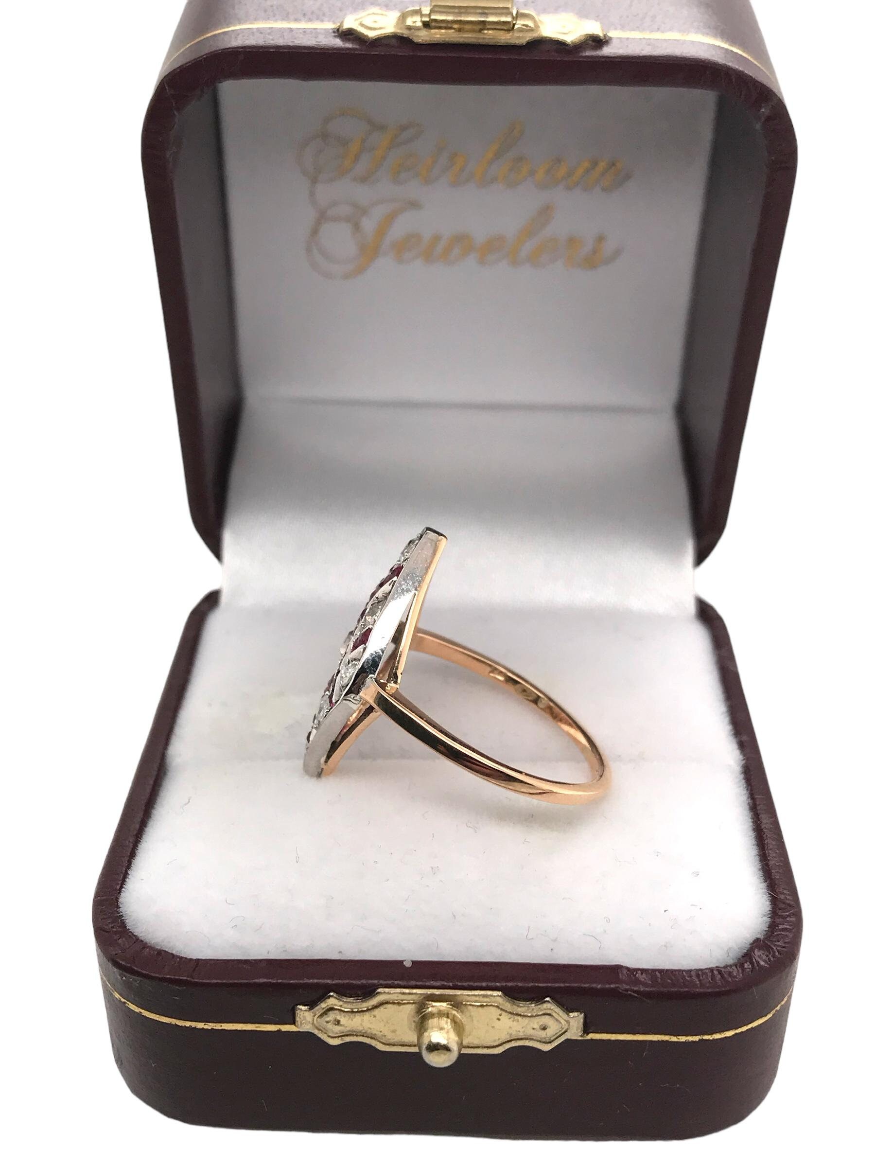 Art Deco Old Mine Cut & Ruby Cocktail Ring 18k Gold - Etsy