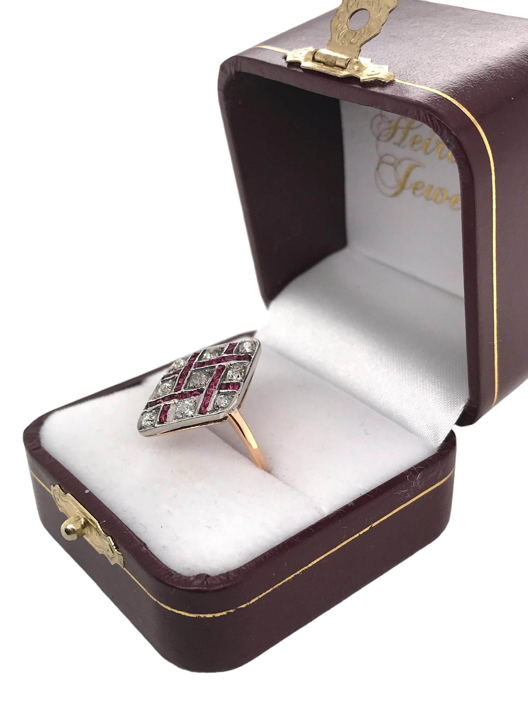 Art Deco Old Mine Cut & Ruby Cocktail Ring 18k Gold - Etsy