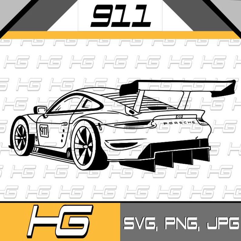 911 RSR Vector Drawing Svg, Png, Pdf File Wall Art Decor Pattern CNC ...