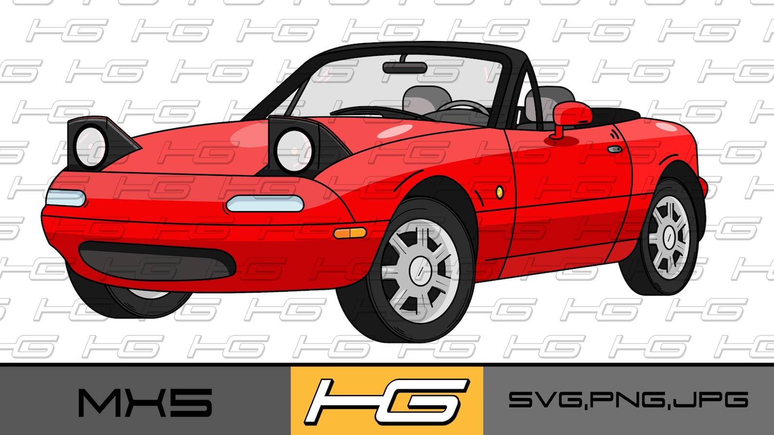 Mazda MX-5 Miata Clip Art Vector Drawing SVG, Png, Jpeg Crafting Wall ...