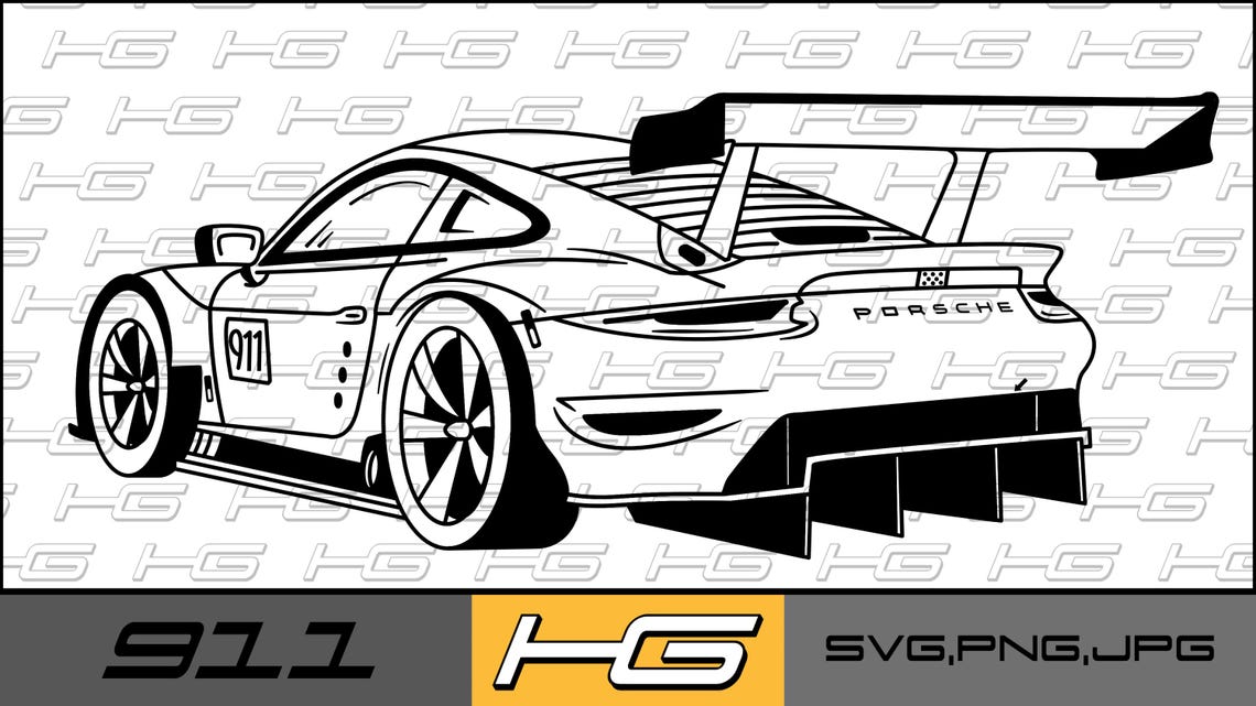 911 RSR Vector Drawing Svg, Png, Pdf File Wall Art Decor Pattern CNC ...