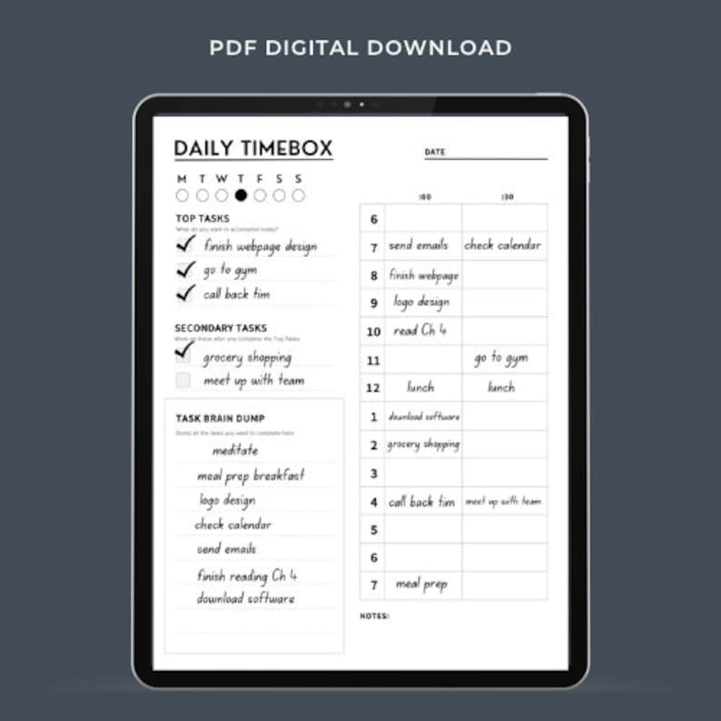 Daily Timebox Planner, Printable Pdfs, Annotation App Friendly Pdfs ...
