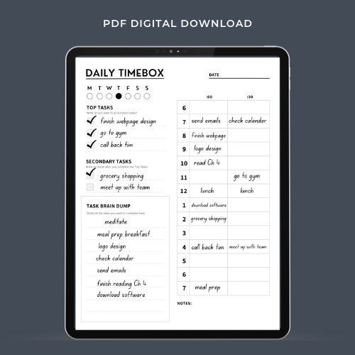 Daily Timebox Planner, Printable Pdfs, Annotation App Friendly Pdfs ...