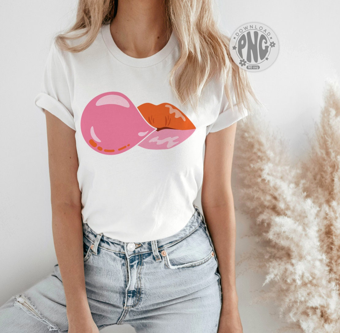 Bubble Gum Kiss Lips PNG Retro File Funny Girl Party Sublimation T ...