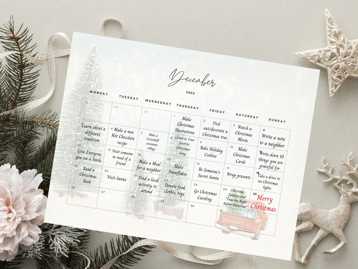 Printable Christmas Advent Calendar, Digital Download Advent Calendar ...