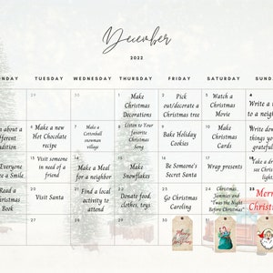 Printable Christmas Advent Calendar, Digital Download Advent Calendar ...