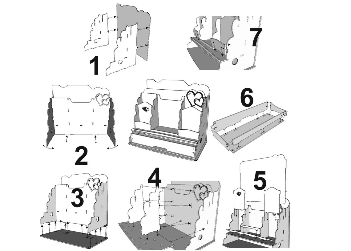 DIY Organizer Laser Cut easy Assembly Design-customizable Heart Shaped ...