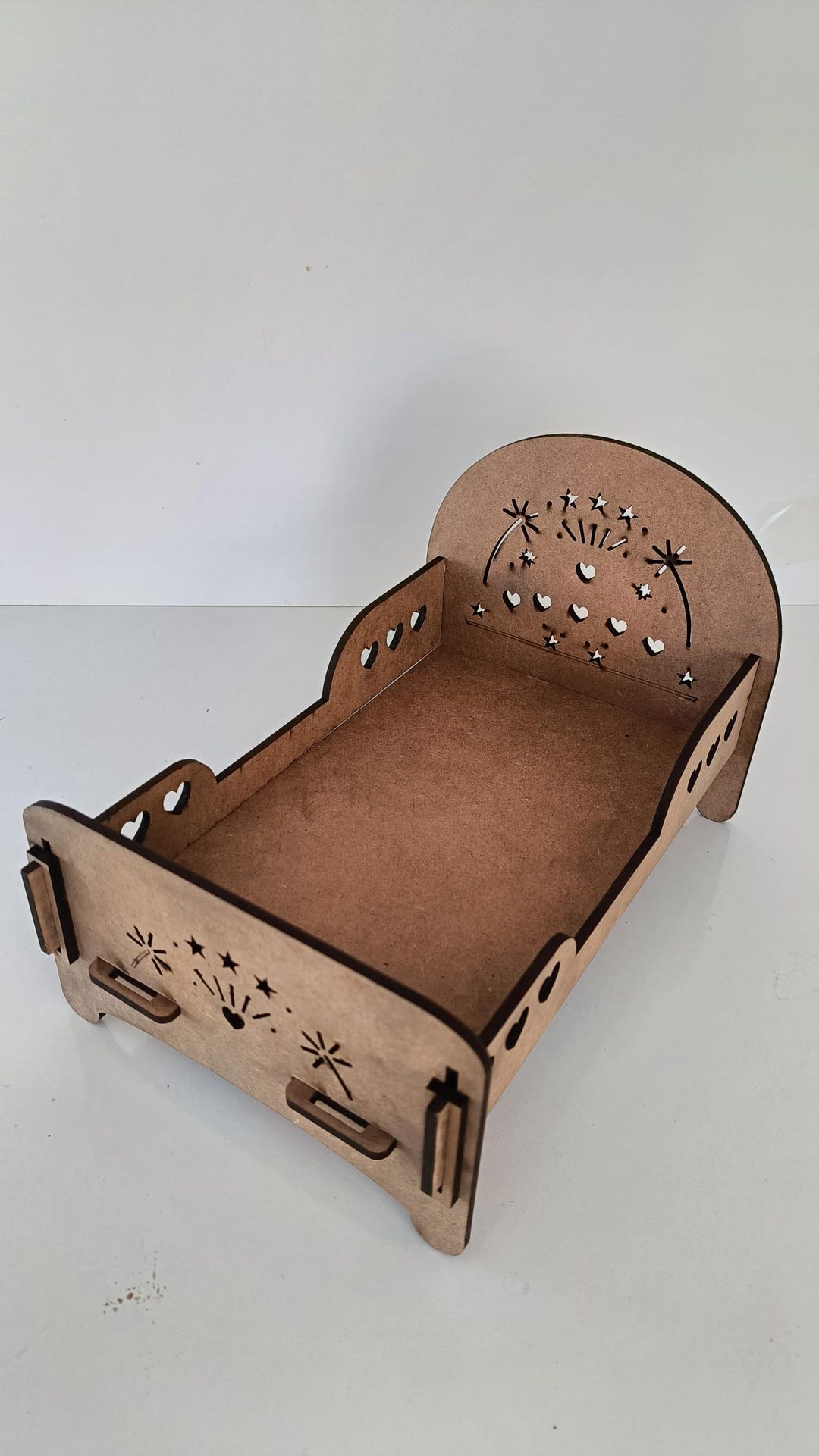 Handcrafted Wooden Doll Bed With Star & Heart Figures, 4mm MDF 29x18x16 ...