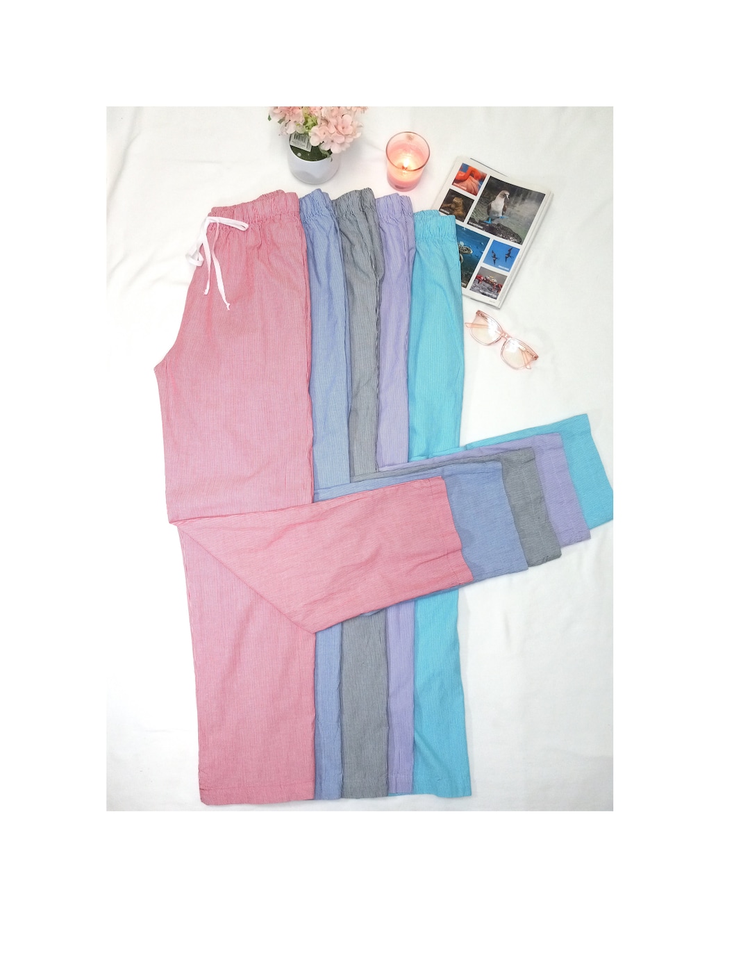 100% Cotton Unisex Pin-stripe Pajama Pants W/pocket. Pre-washed, Custom ...