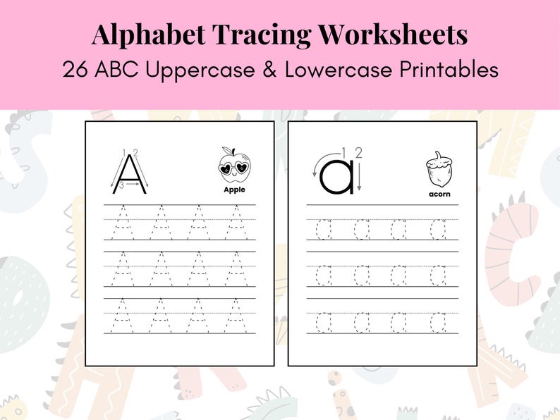 Alphabet Tracing Worksheet Uppercase & Lowercase Letter Tracing ABC ...