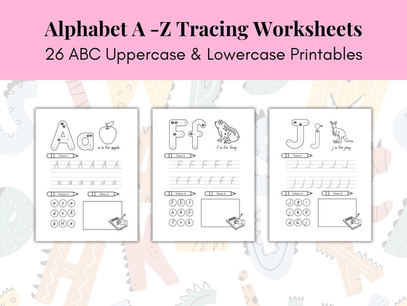 ABC Tracing Worksheets for Kids Alphabet Coloring & Drawing Pages for ...