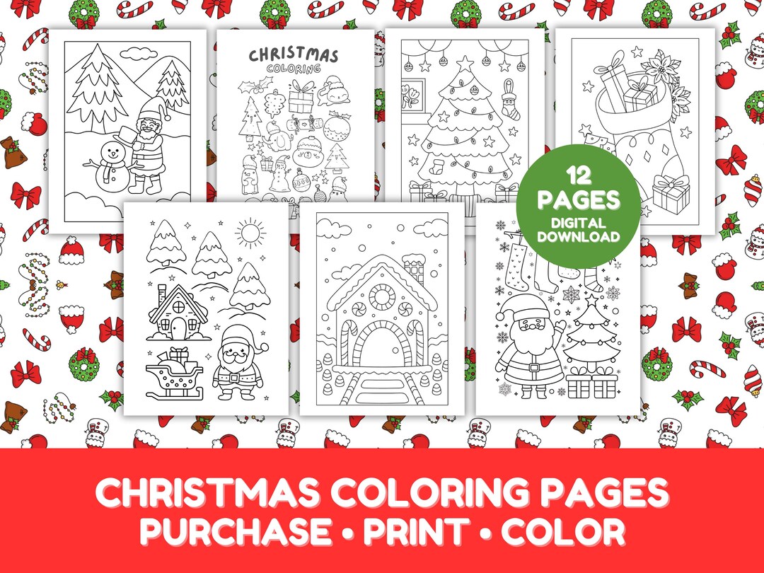 Christmas Coloring Pages Printable Holiday Activity Pack for Kids 12 ...