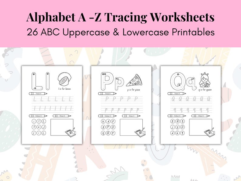 ABC Tracing Worksheets for Kids Alphabet Coloring & Drawing Pages for ...