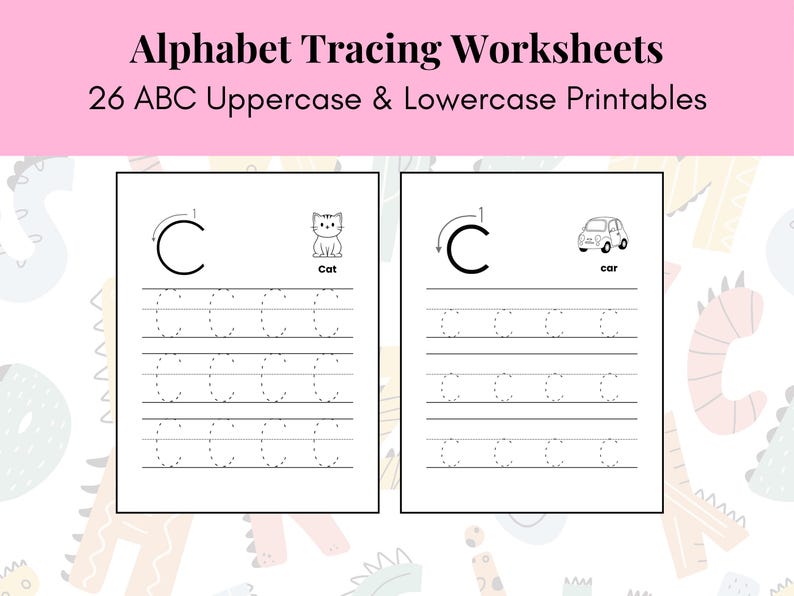 Alphabet Tracing Worksheet Uppercase & Lowercase Letter Tracing ABC ...