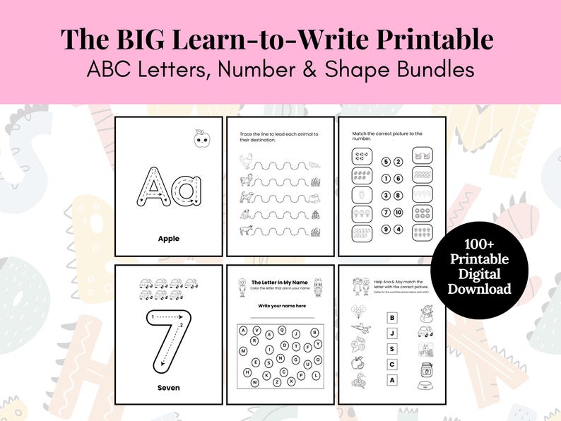 Alphabet Numbers Tracing Learning Activities Printable Bundles Learn to ...