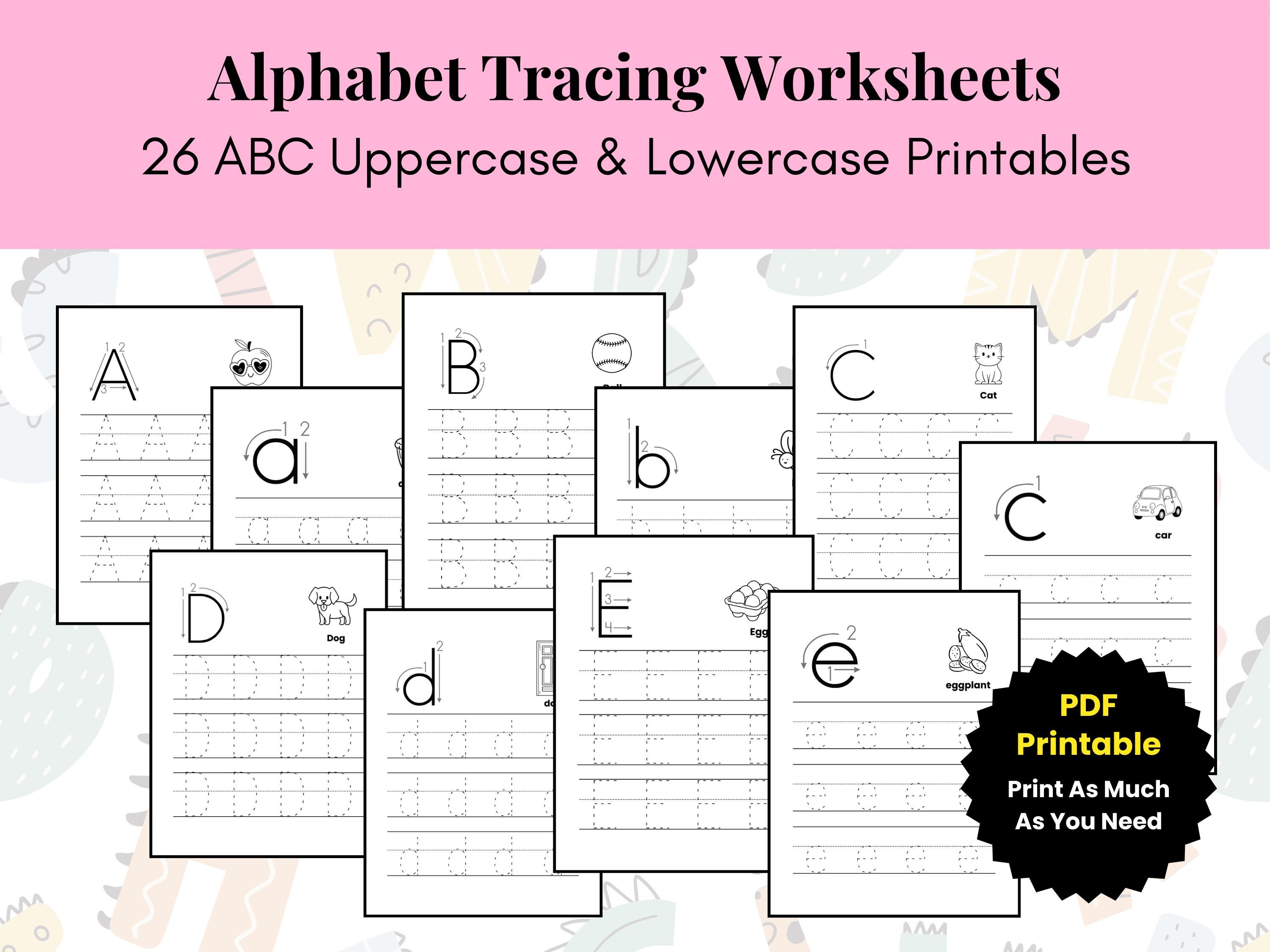 Alphabet Tracing Worksheet Uppercase & Lowercase Letter Tracing ABC ...