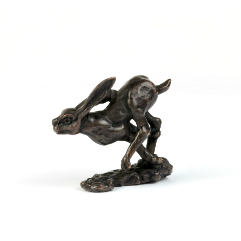 Tiny Hot-cast Running Hare Sculpture, Solid Bronze Okimono for Bonsai ...