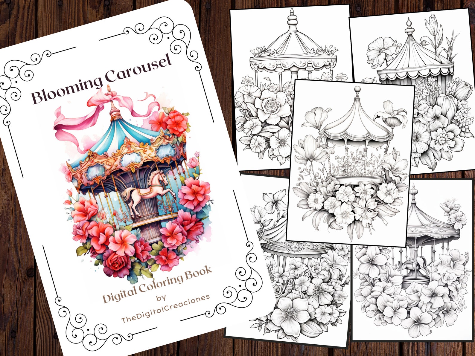25 Blooming Carousel Coloring Book| Carousel Horse Flowers| Floral ...