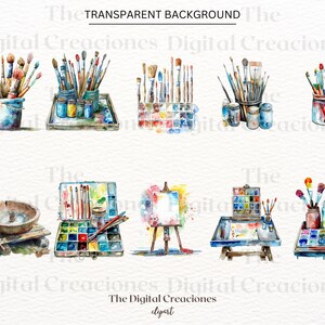 Watercolor Art Supplies Clipart | Painter Graphics (digital Download ...