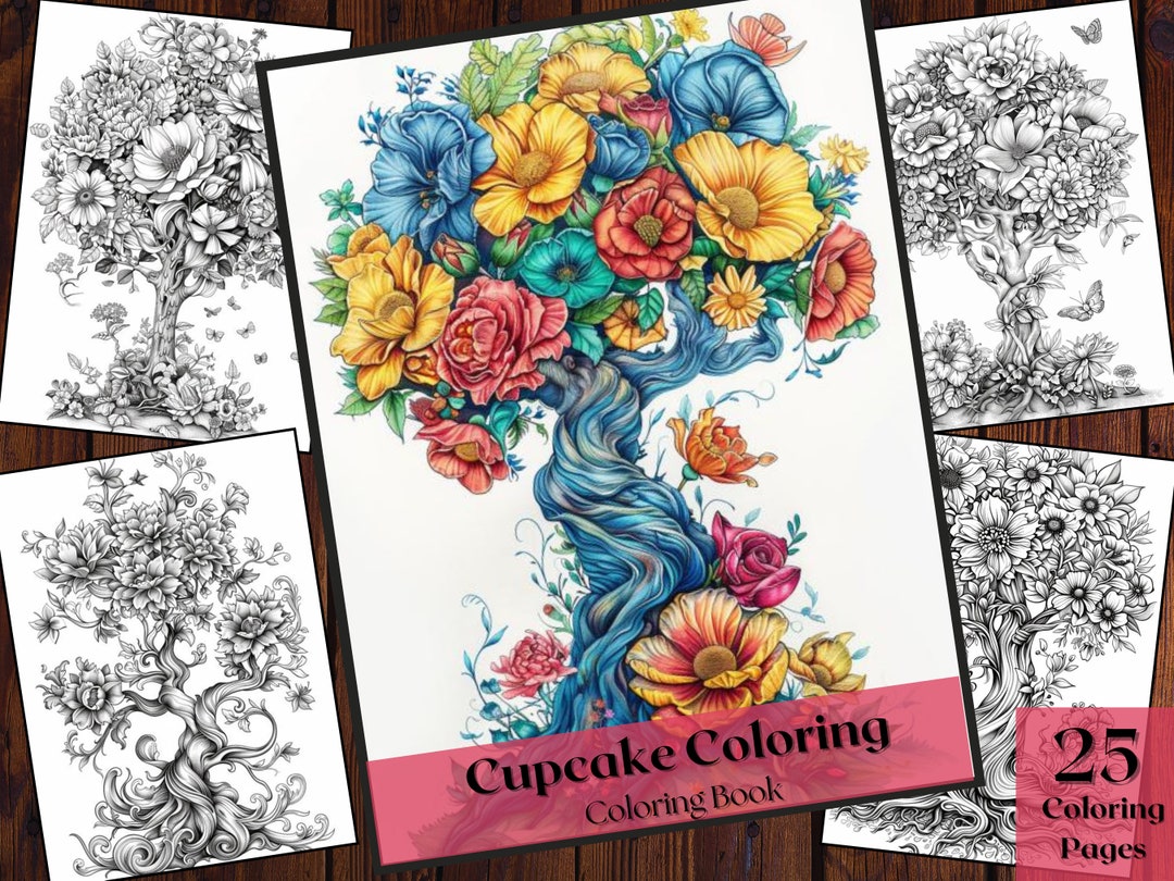 25 Floral Tree Coloring Book|printable Enchanted Fantasy Tree Coloring ...