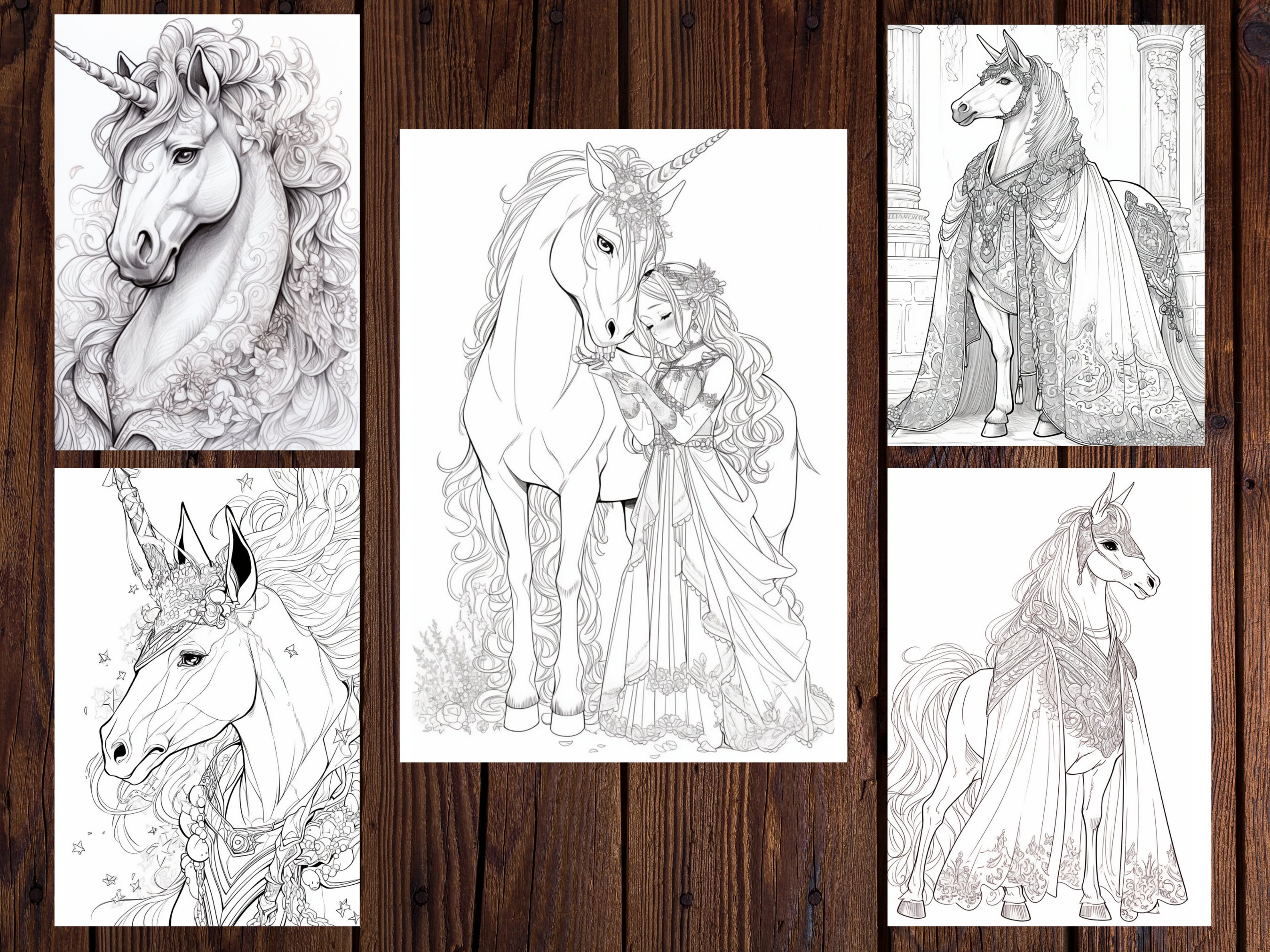 25 Beautiful Unicorns Fantasy Coloring Page Book Adults Kids Instant ...