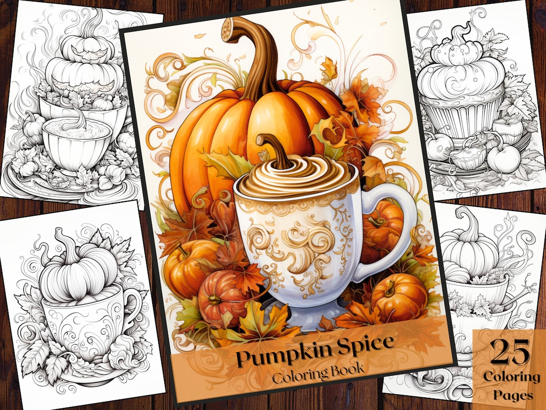 24 Pumpkin Spice Coloring Book|autumn Coffee |adults and Kids Printable ...