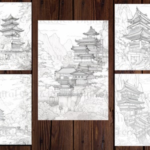 Chinese Landscape Coloring Book | 25 Serene Scene Pages (instant ...