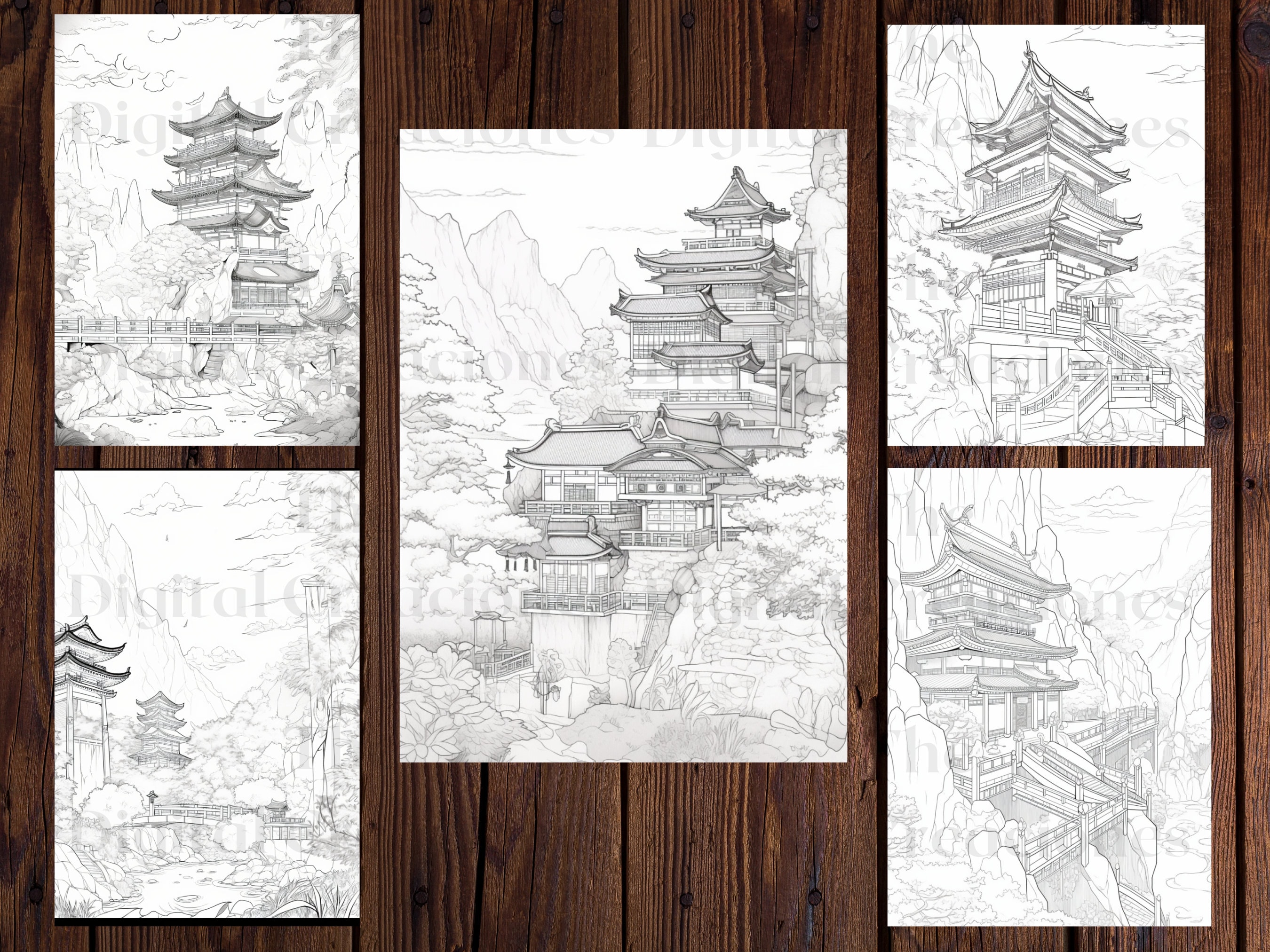 25 Chinese Landscape Coloring Book for Kids and Adults | China ...