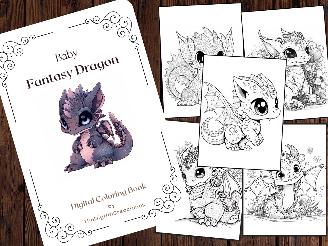 Baby Fantasy Dragon Coloring Page Book, Adults and Kids Instant ...
