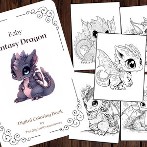 Baby Fantasy Dragon Coloring Page Book, Adults and Kids Instant ...