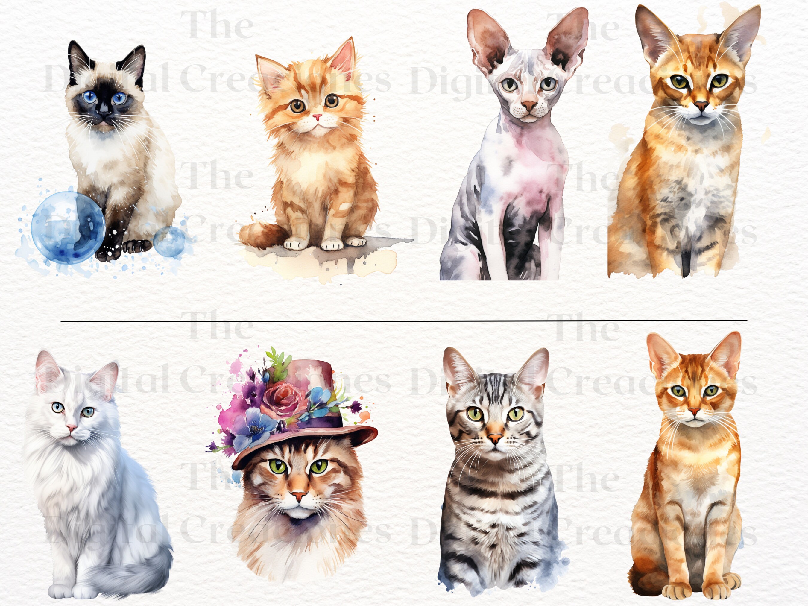 Cats Watercolor Clipart 40 PNG Image magical Enchanting Kittens ...