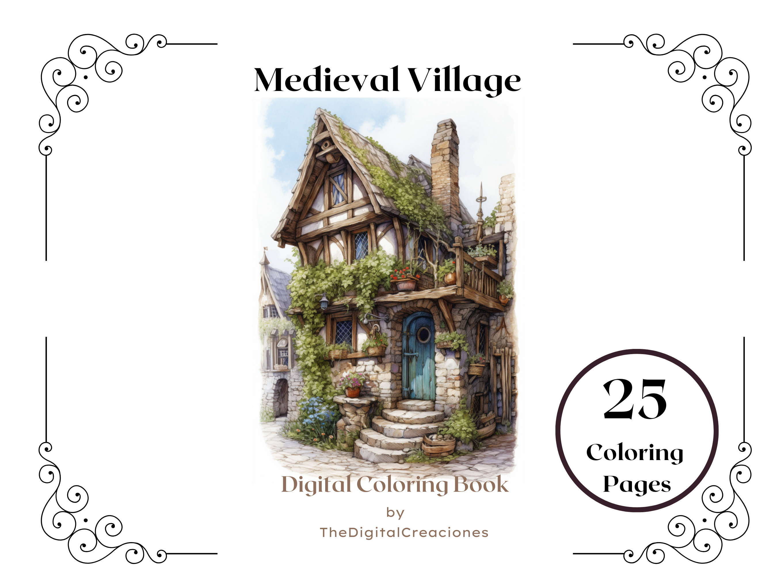 25 Medieval Village Coloring Book|historic Architecture|fantasy Castle ...