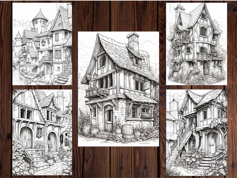 25 Medieval Village Coloring Book|historic Architecture|fantasy Castle ...