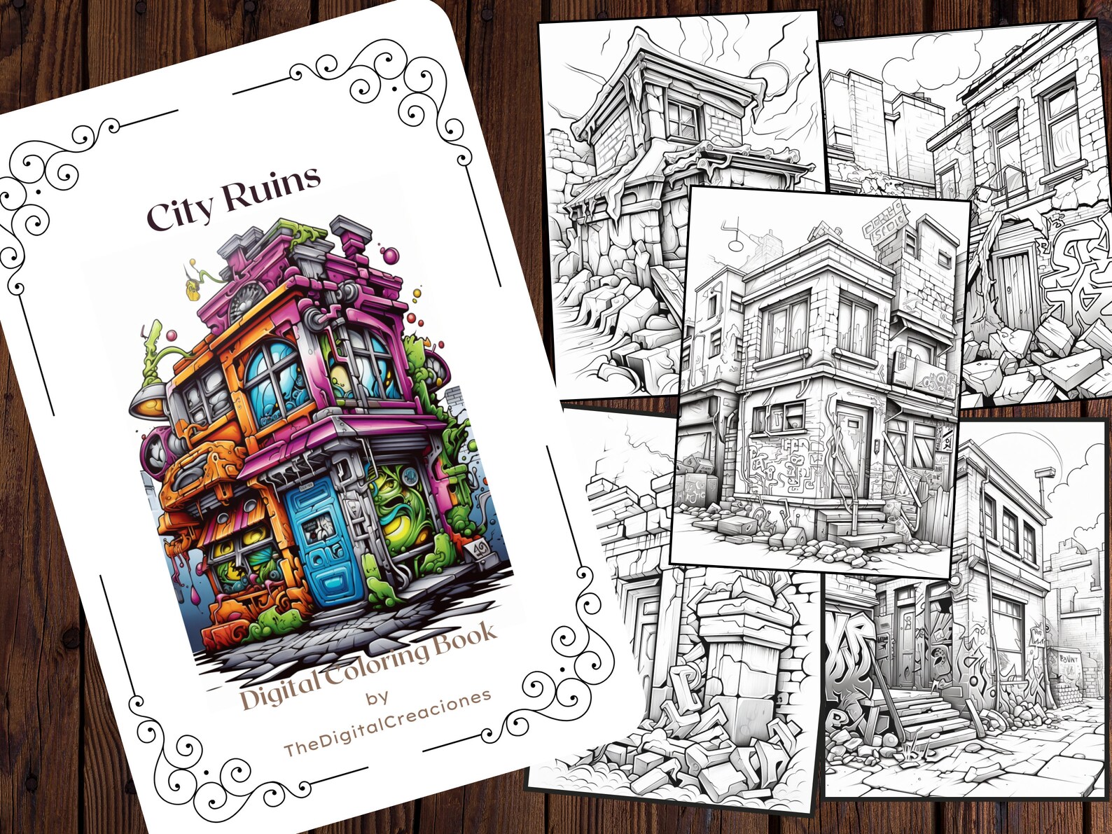 25 City Ruins Coloring Book | Cafe Scenes Coloring Pages| Street ...