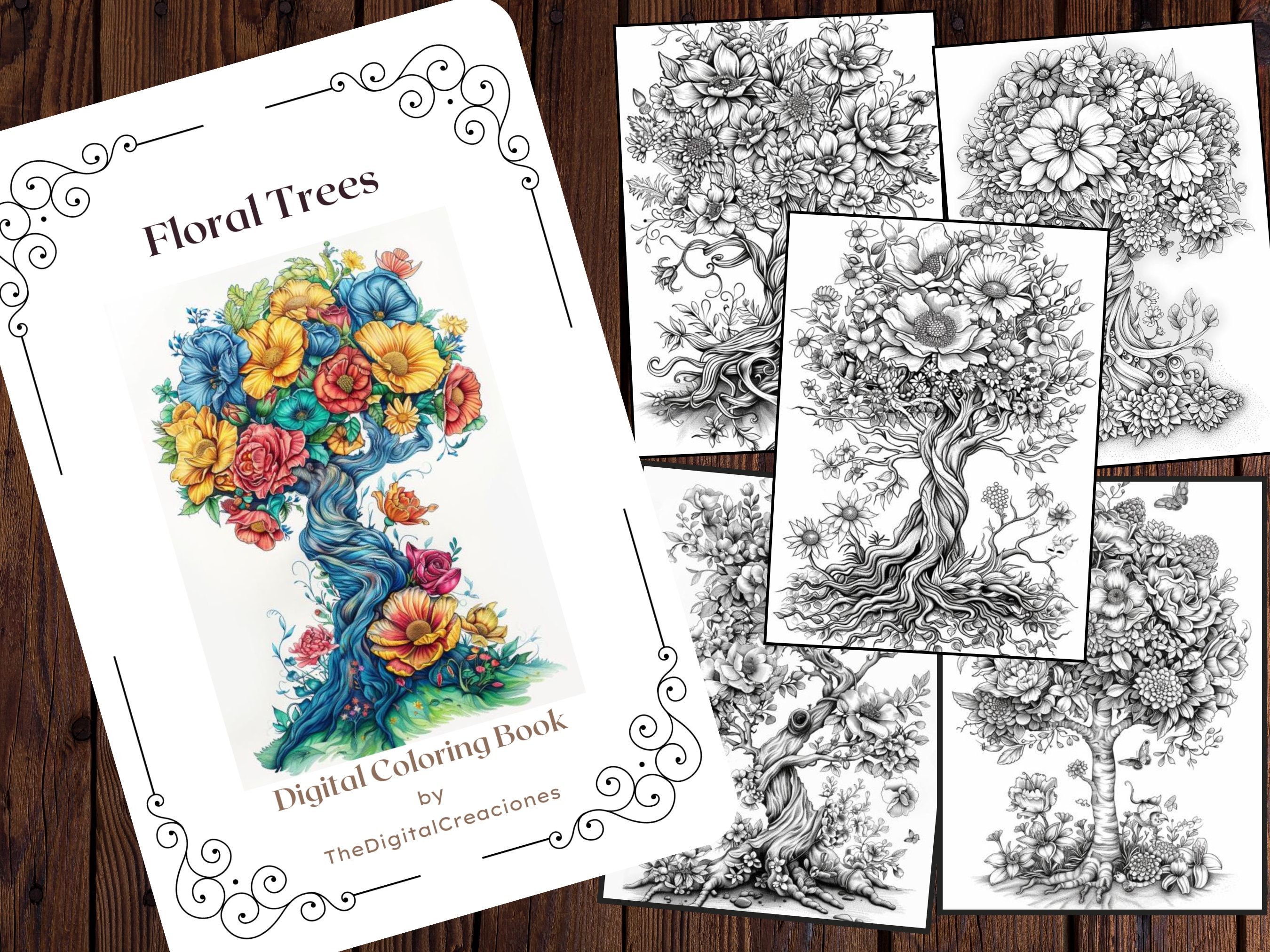 25 Floral Tree Coloring Bookprintable Enchanted Fantasy Tree Coloring ...
